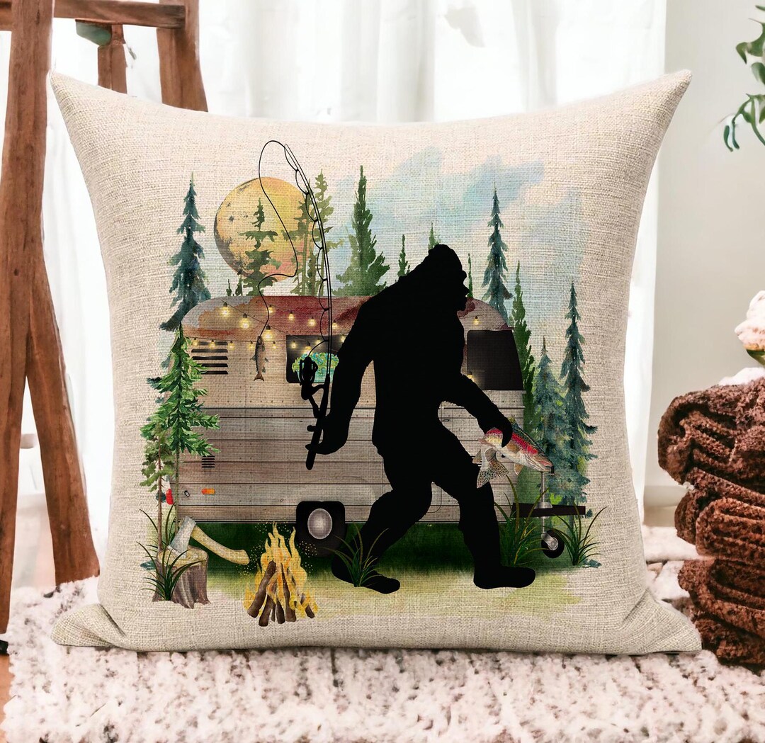 Camping Bigfoot Decorative Throw Pillow, Perfect for Outdoor ...