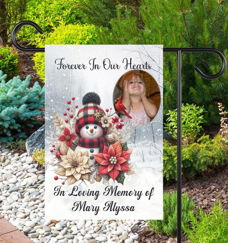 Personalized Christmas Memorial Flag, in Loving Memory Photo Snowman ...