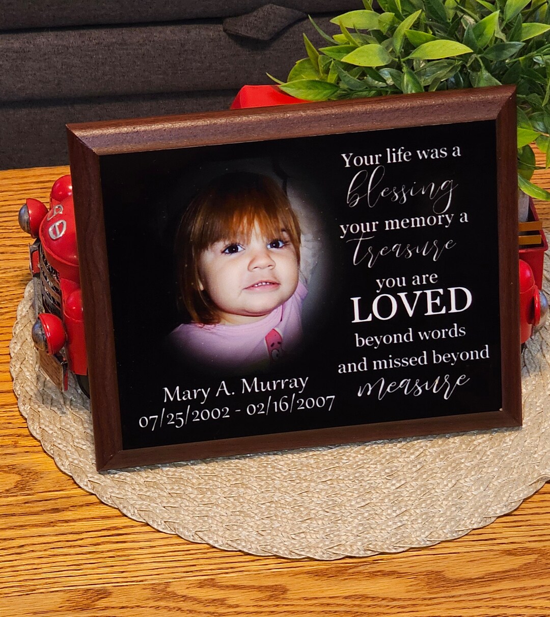 Custom Memorial Photo Plaque With Personalized Name - Remembrance ...