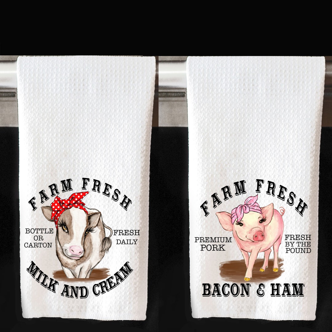 Farmhouse Kitchen Towels, Cow Farm Fresh Milk Kitchen Towels, Country ...