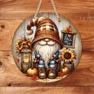 Rustic Fall Gnome Door Hanger, Personalized Family Name Sign, Farmhouse ...