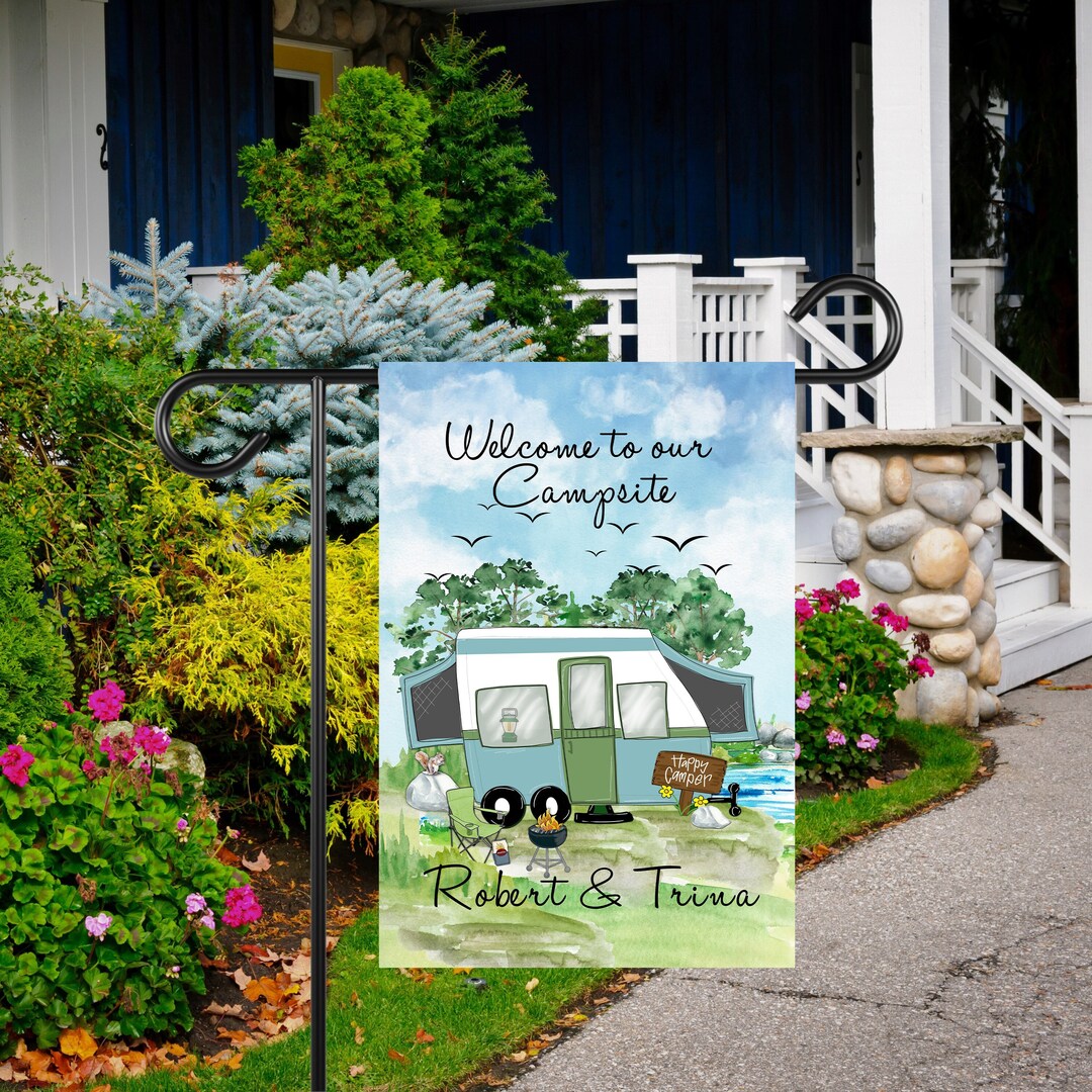 Personalized Welcome Campsite Garden Flag - Custom Camping Sign for ...