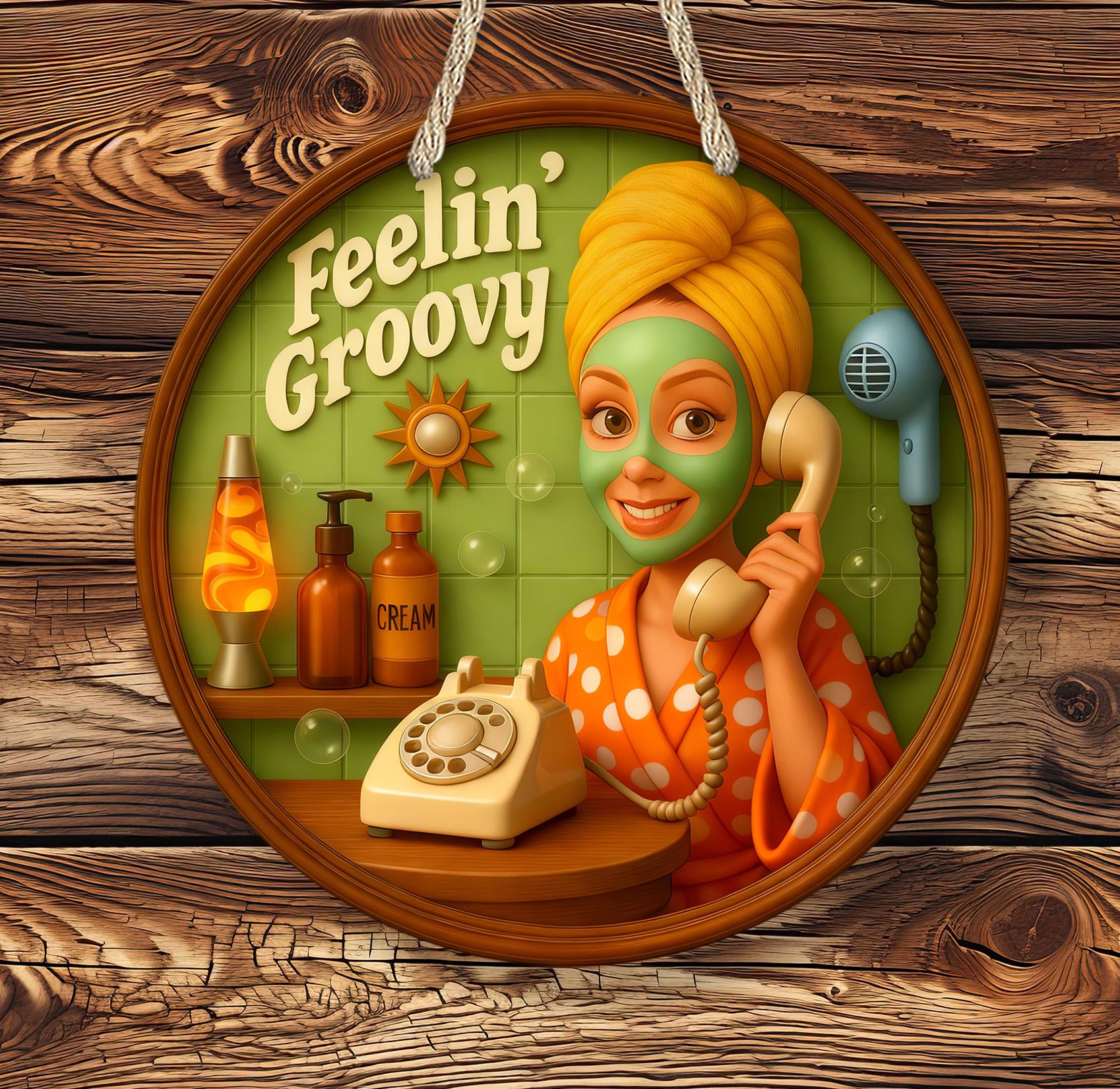 Retro 70s Bathroom Sign: Groovy Spa Decor With Girl in Face Mask - Etsy
