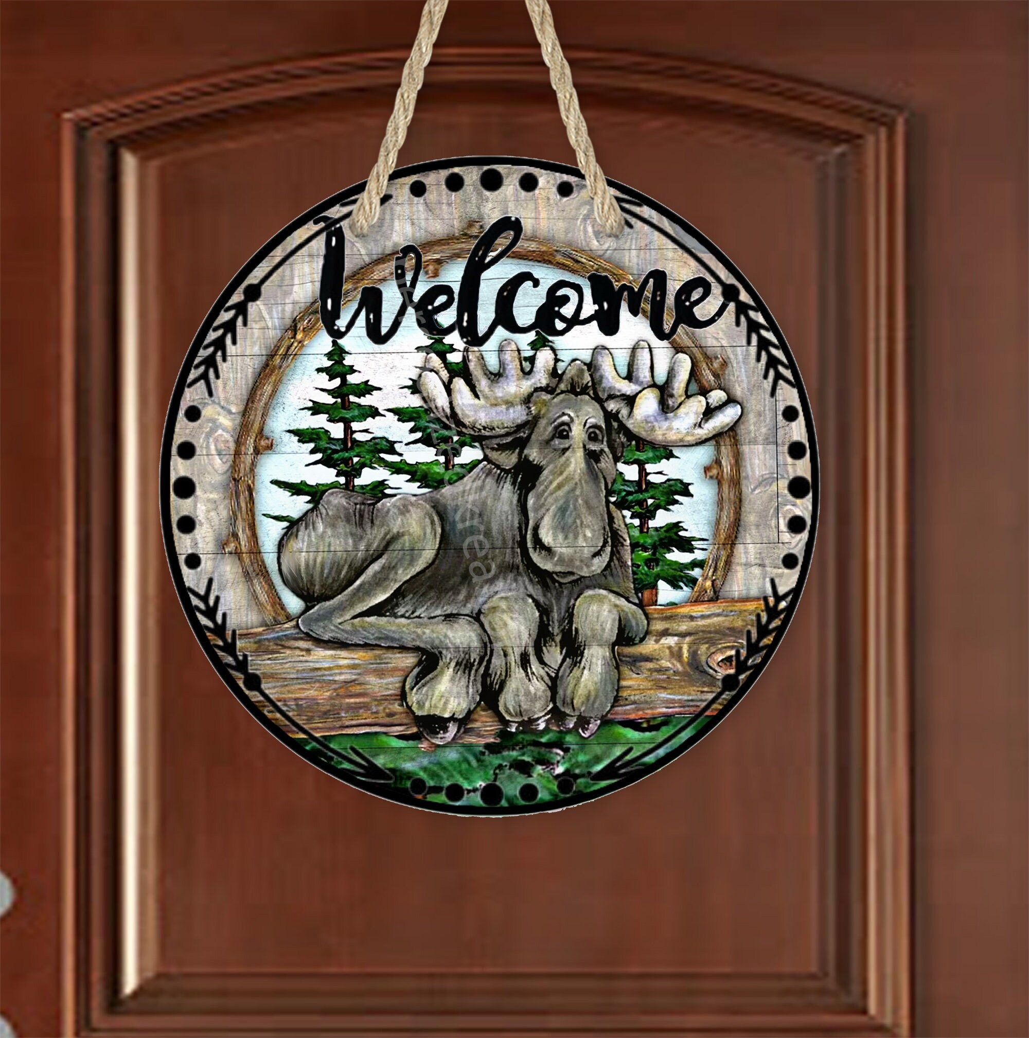 Moose Welcome Sign Moose Door Hanger Rustic Moose Sign - Etsy
