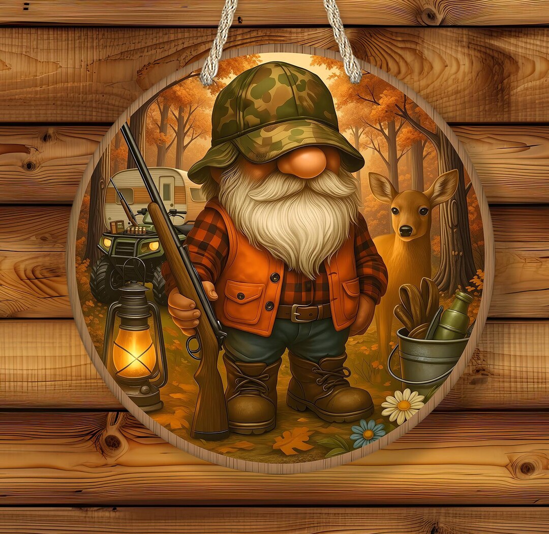 Rustic Hunting Gnome Sign, Hunting Vibes Cabin Decor, Personalized Fall ...