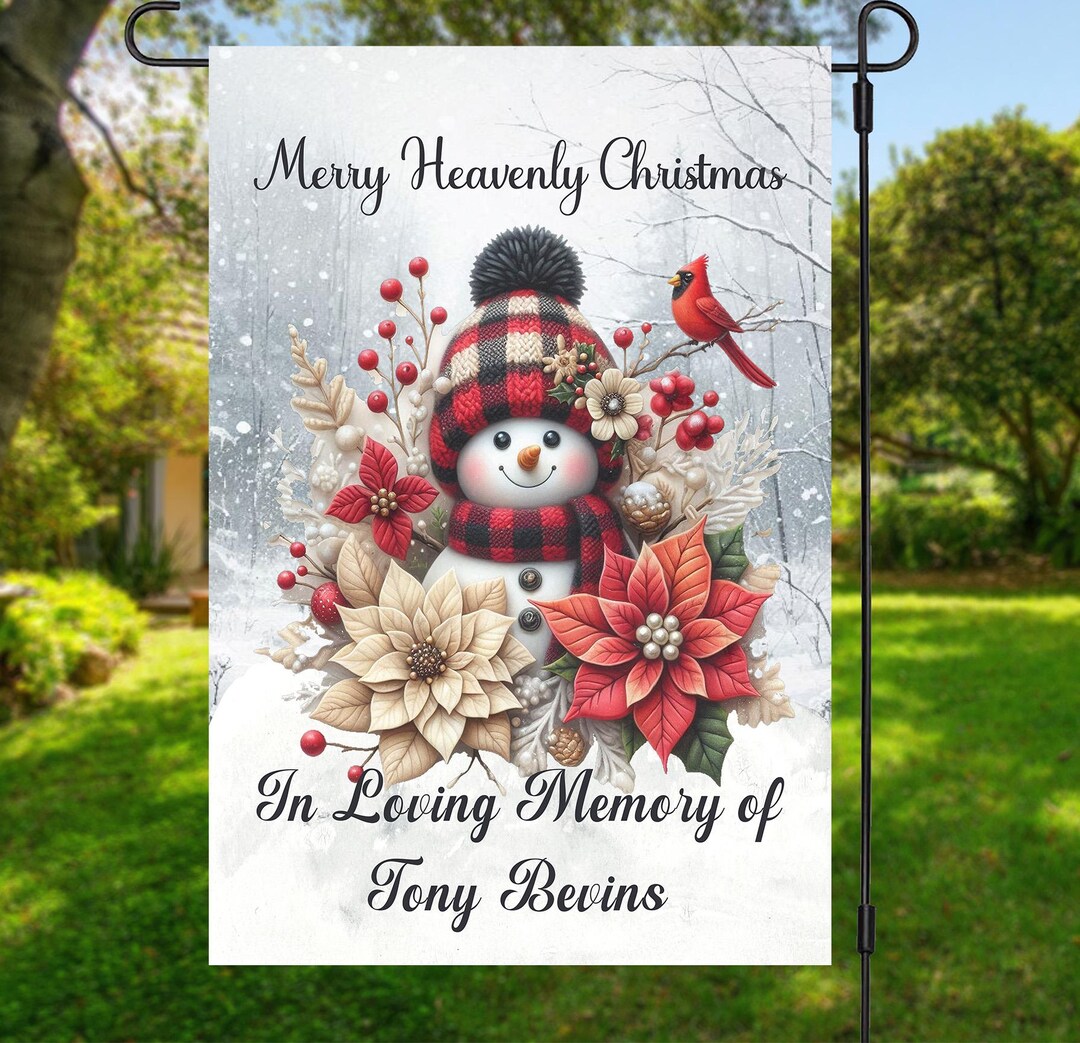 Personalized Christmas Memorial Flag, in Loving Memory Photo Snowman ...