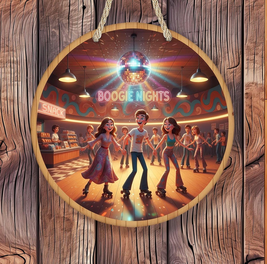 Retro 1970s Roller Skating Rink Sign, Boogie Nights Disco Wall Art ...