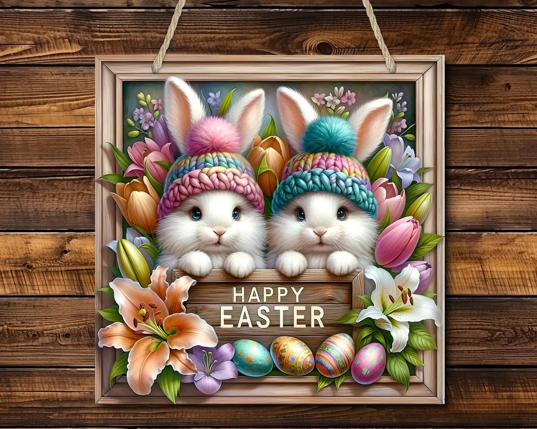Easter Bunny Hardboard Sign | Rustic Spring Wall Décor | Cute Easter ...