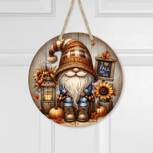 Rustic Fall Gnome Door Hanger, Personalized Family Name Sign, Farmhouse ...