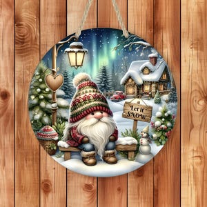 Rustic Christmas Gnome Winter Wonderland Door Hanger, Holiday Gnome ...