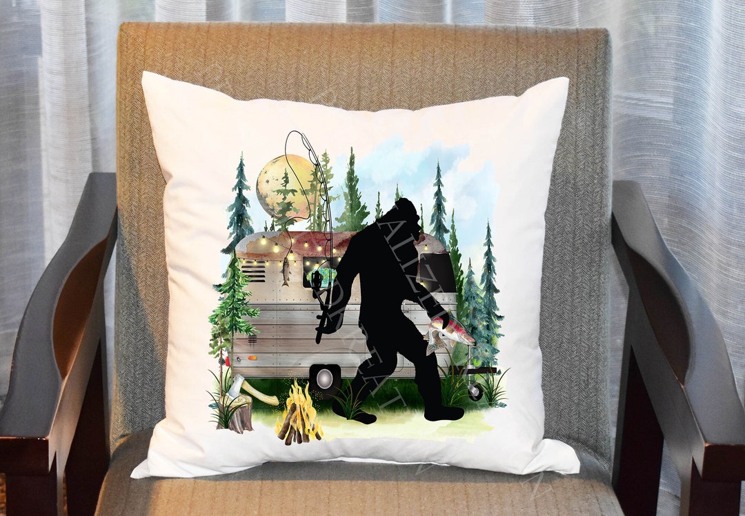 Bigfoot Camping Pillow Cover, Big Foot Pillow Cover, Camper Decor, RV ...