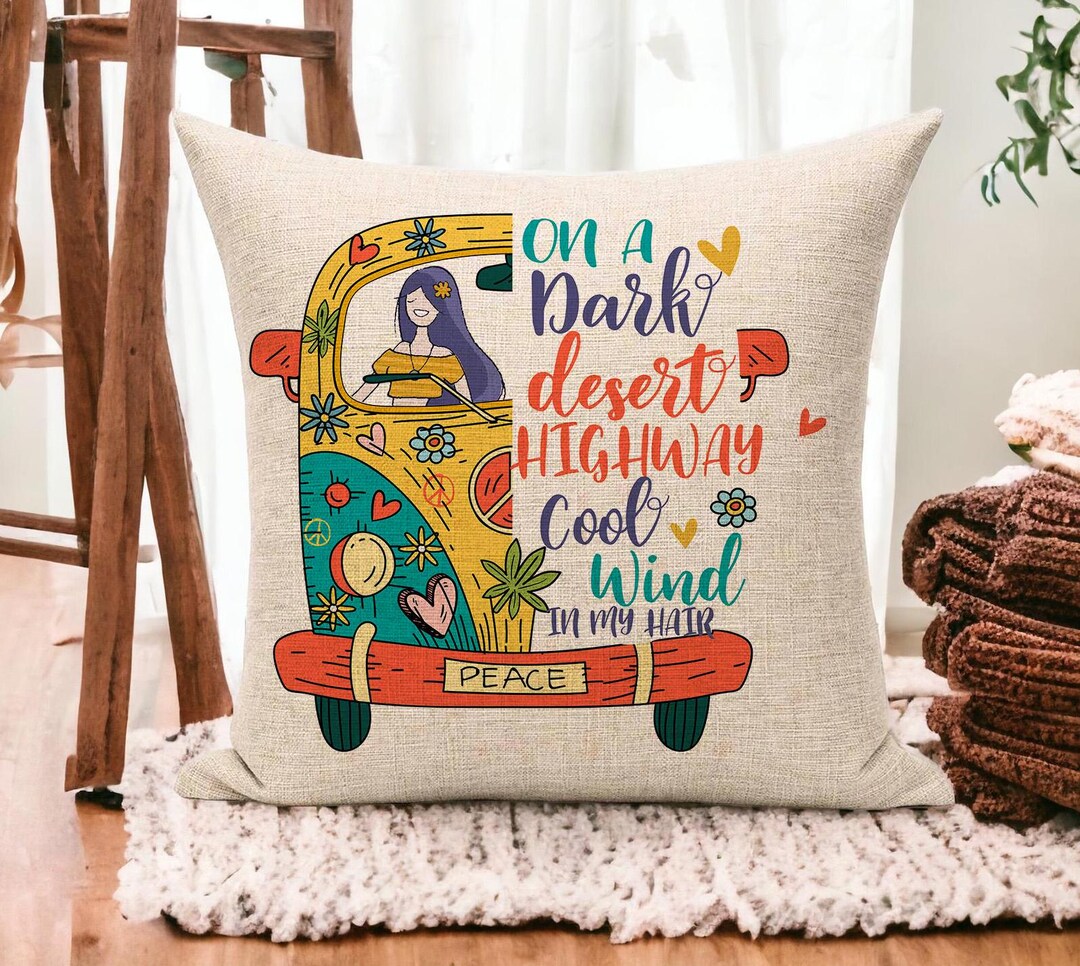 Retro Boho Hippie Van Pillow Cover, Hippie Home Décor, Colorful ...