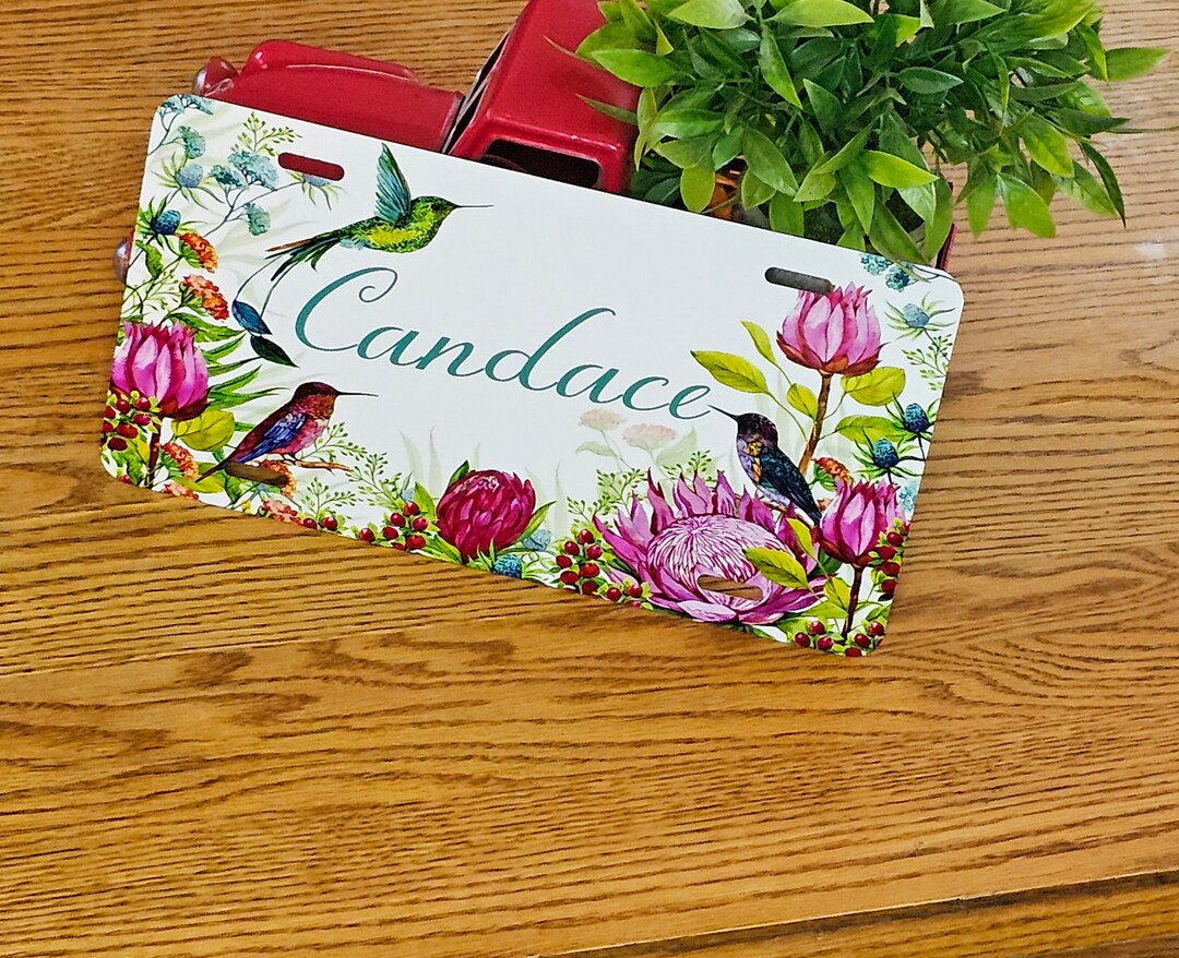 Personalized Floral Hummingbird License Plate - Custom Name Aluminum ...