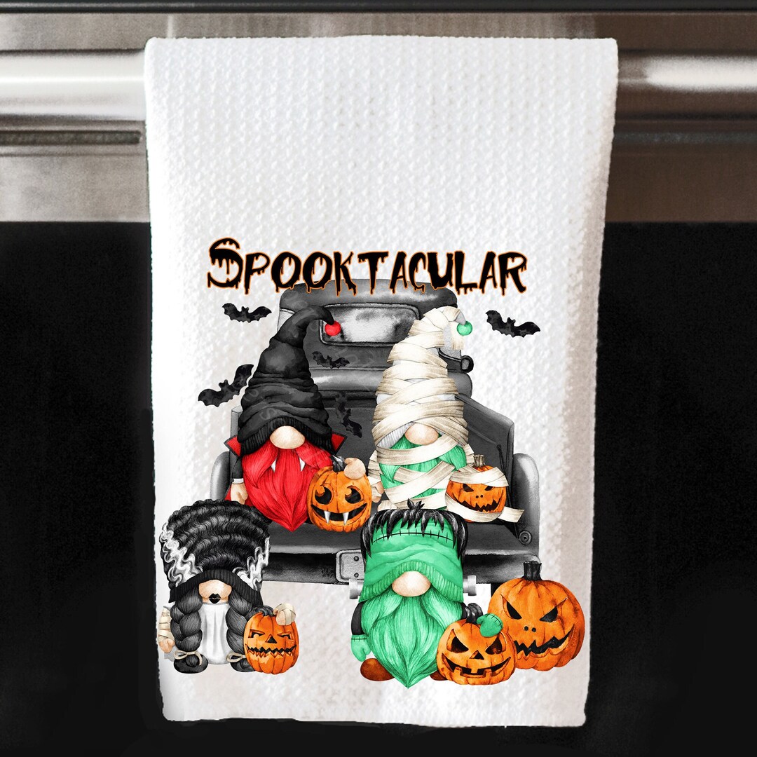 Halloween Fall Gnome Kitchen Towel, Spooky Gnome Kitchen Towel, Autumn ...