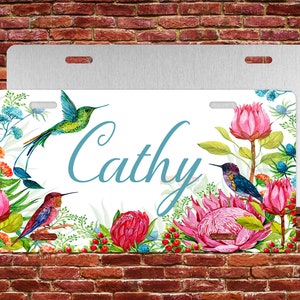 Personalized Floral Hummingbird License Plate - Custom Name Aluminum ...