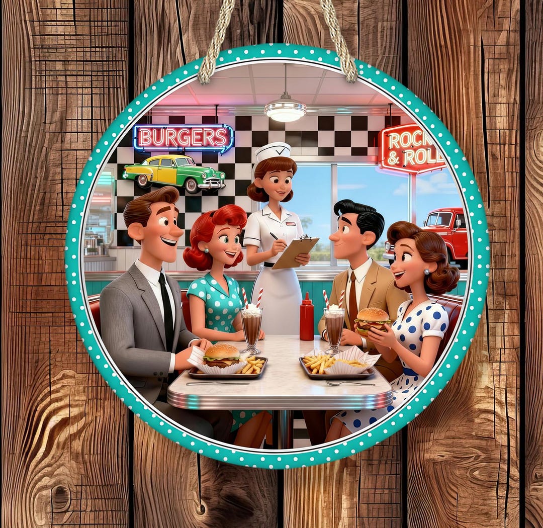 Retro 1950s Diner Sign, Vintage Rock & Roll Burger and Milkshake Wall ...
