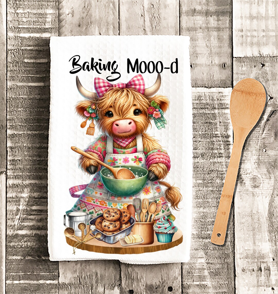 Highland Cow Kitchen Towel, Farmhouse Dish Towel, Housewarming Gift ...