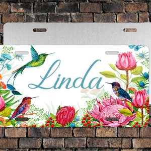 Personalized Floral Hummingbird License Plate - Custom Name Aluminum ...
