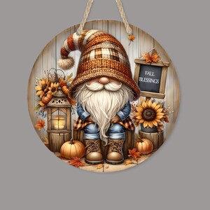 Rustic Fall Gnome Door Hanger, Personalized Family Name Sign, Farmhouse ...