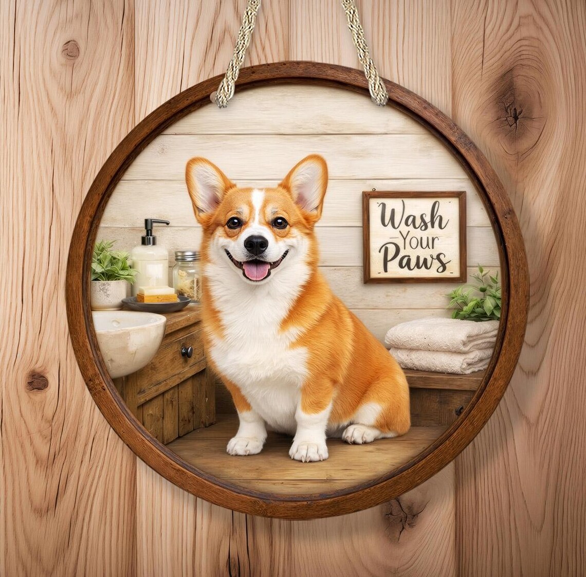 Corgi Bathroom Wall Art – Wash Your Paws Dog Sign – Farmhouse Dog ...
