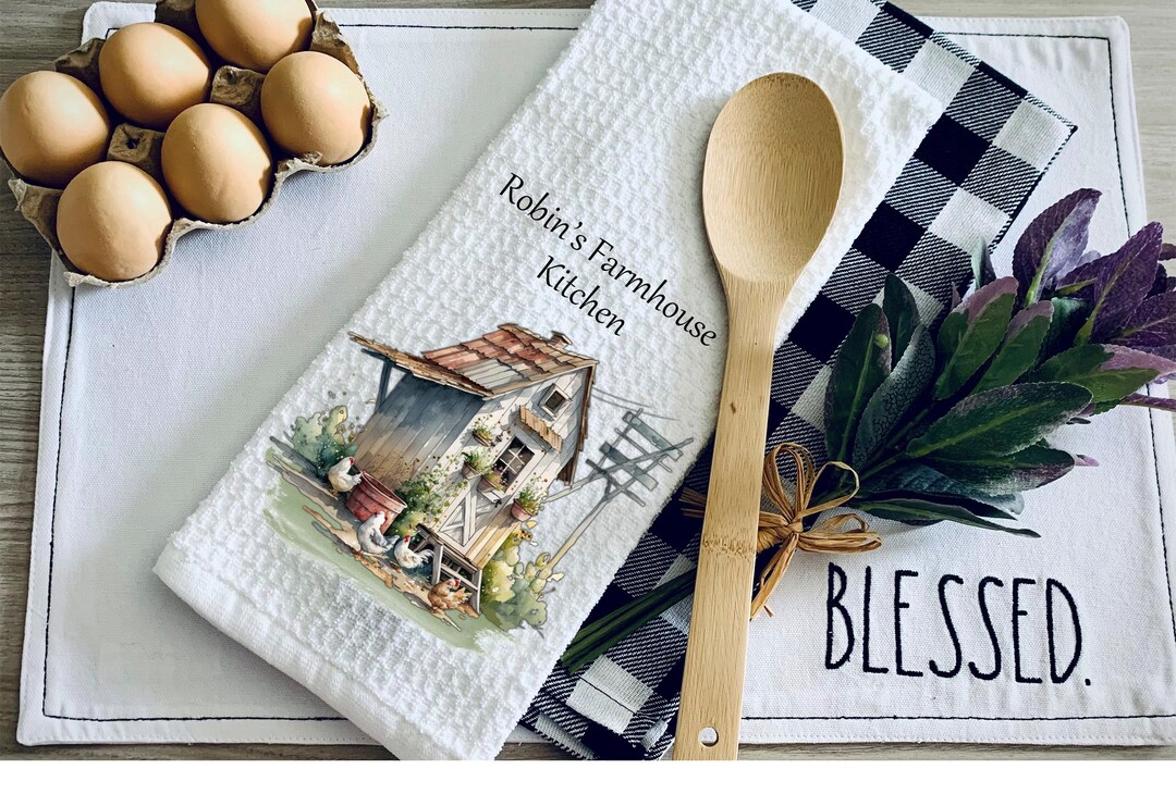 Personalized Country Kitchen Tea Towel, Custom Farmhouse Decor, Rustic ...