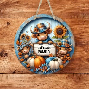 Personalized Highland Cow Fall Sign, Custom Fall Harvest Decor ...