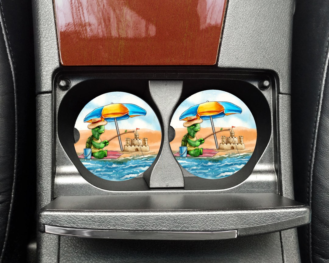 Beach Car Coasters Custom Turtle Car Coasters Fishing on the - Etsy