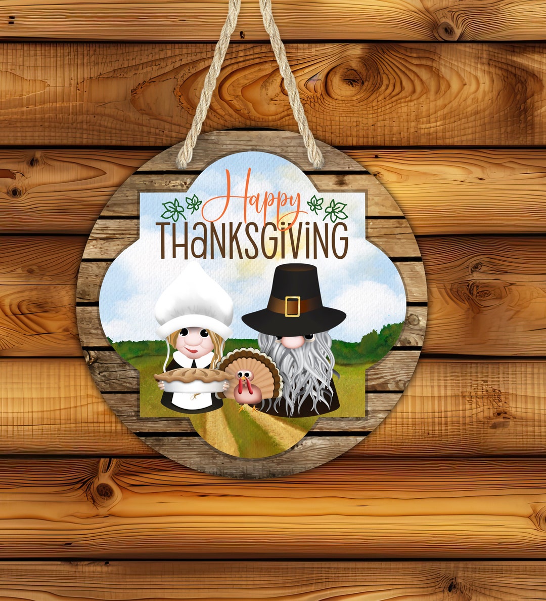 Rustic Thanksgiving Door Sign, Pilgrims Door Hanger, Turkey, and Pie ...