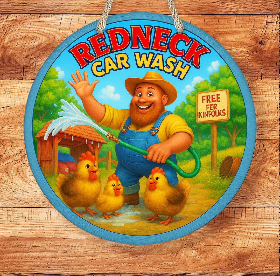 Redneck Car Wash Sign – Funny Farmhouse Round Wall Art With Chickens ...