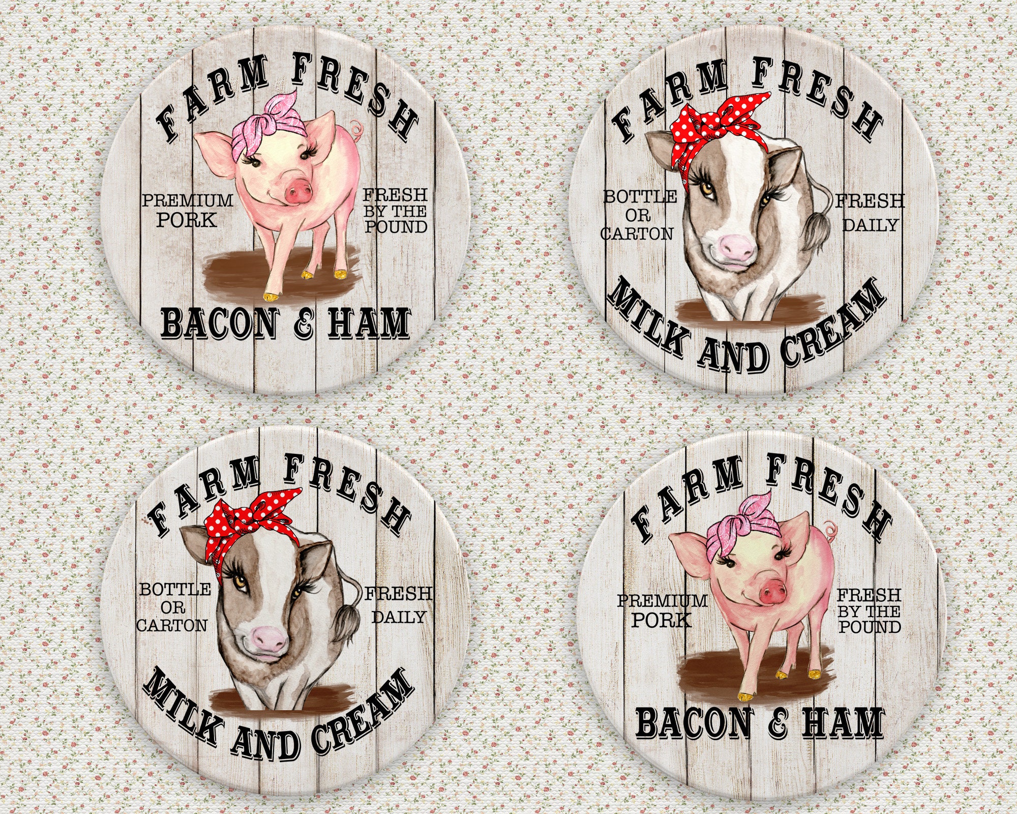 Cow Farmhouse Coaster Set Cow Coaster Set Farm Fresh Home | Etsy