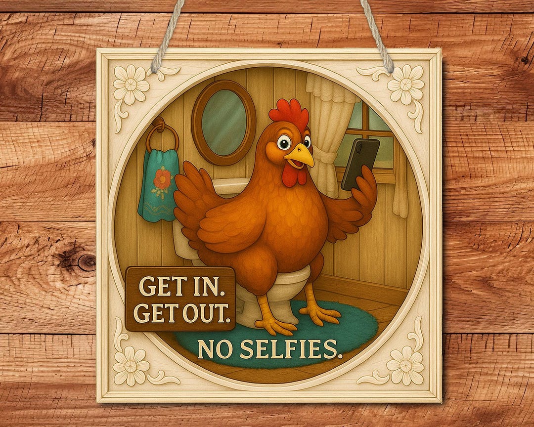 Funny Chicken Bathroom Sign - Funny Chicken Decor - Cute Chicken Decor ...
