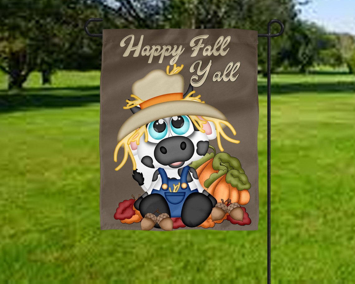 Cute Cow Fall Garden Flag Scarecrow Cow Autumn Flag Welcome - Etsy
