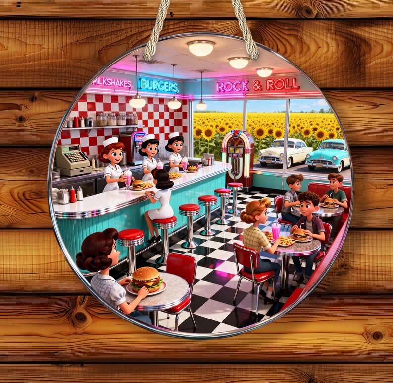 Retro 1950s Diner Door Hanger Sign, Vintage American Cafe Wall Art ...
