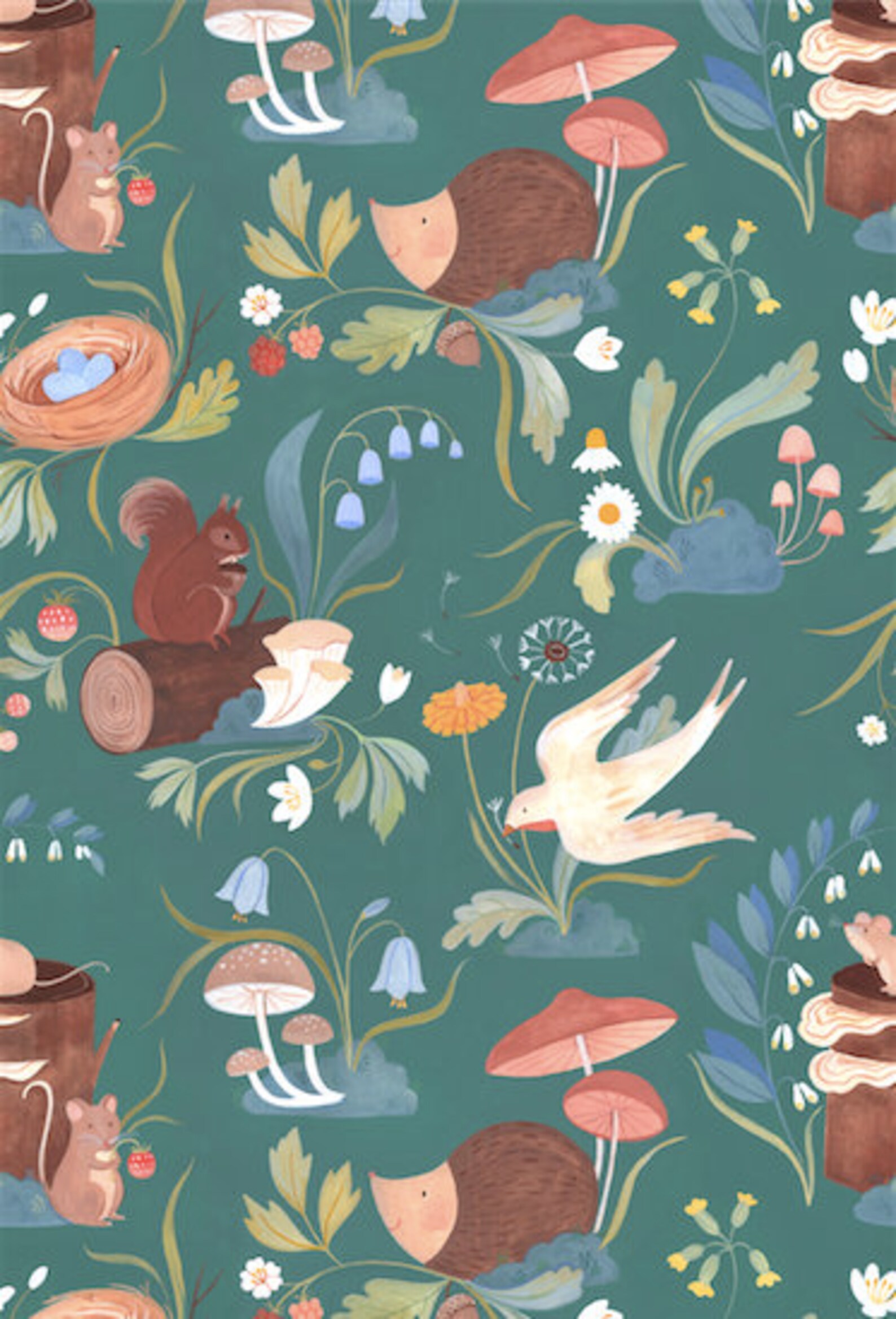 Mushroom Forest Mural Dark - Nursery Animal, Animal Bedroom Art, Animal ...