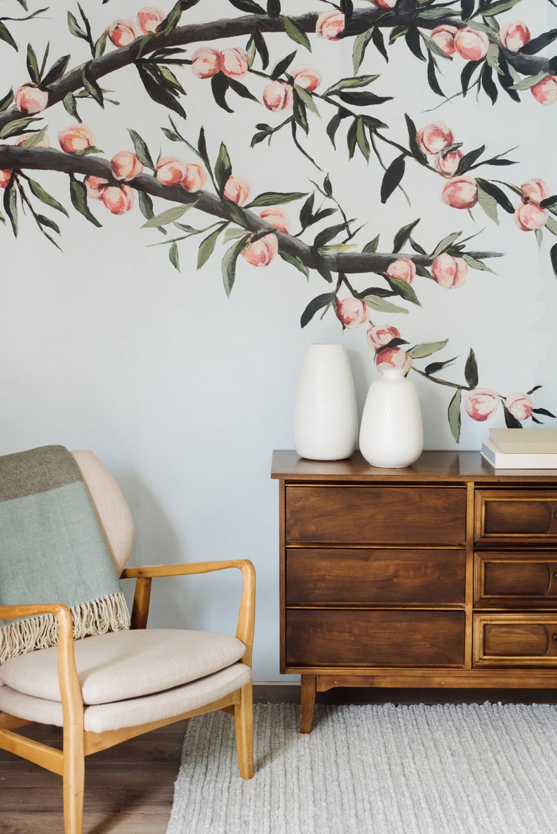 Just Peachy Wallpaper - Peach Tree Mural | Painted | Wall Decor | - Etsy