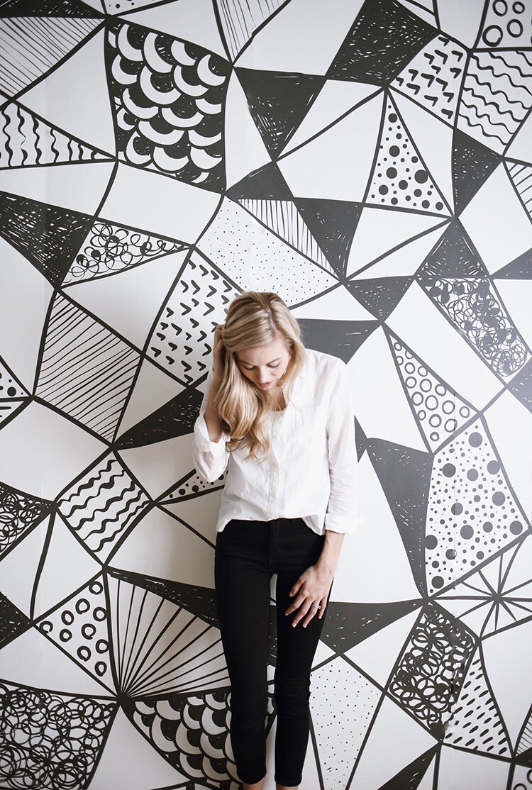 Geometric Shapes Mural Abstract Art Triangle Wallpaper - Etsy