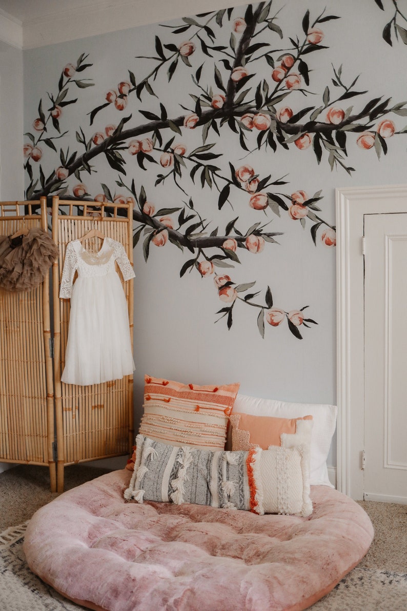 Just Peachy Wallpaper - Peach Tree Mural | Painted | Wall Decor | - Etsy