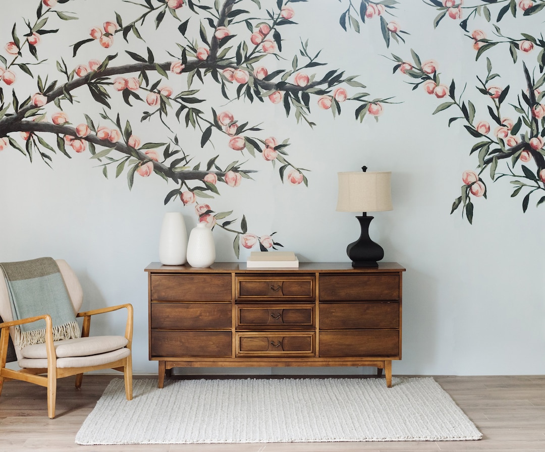 Just Peachy Wallpaper - Peach Tree Mural | Painted | Wall Decor | - Etsy