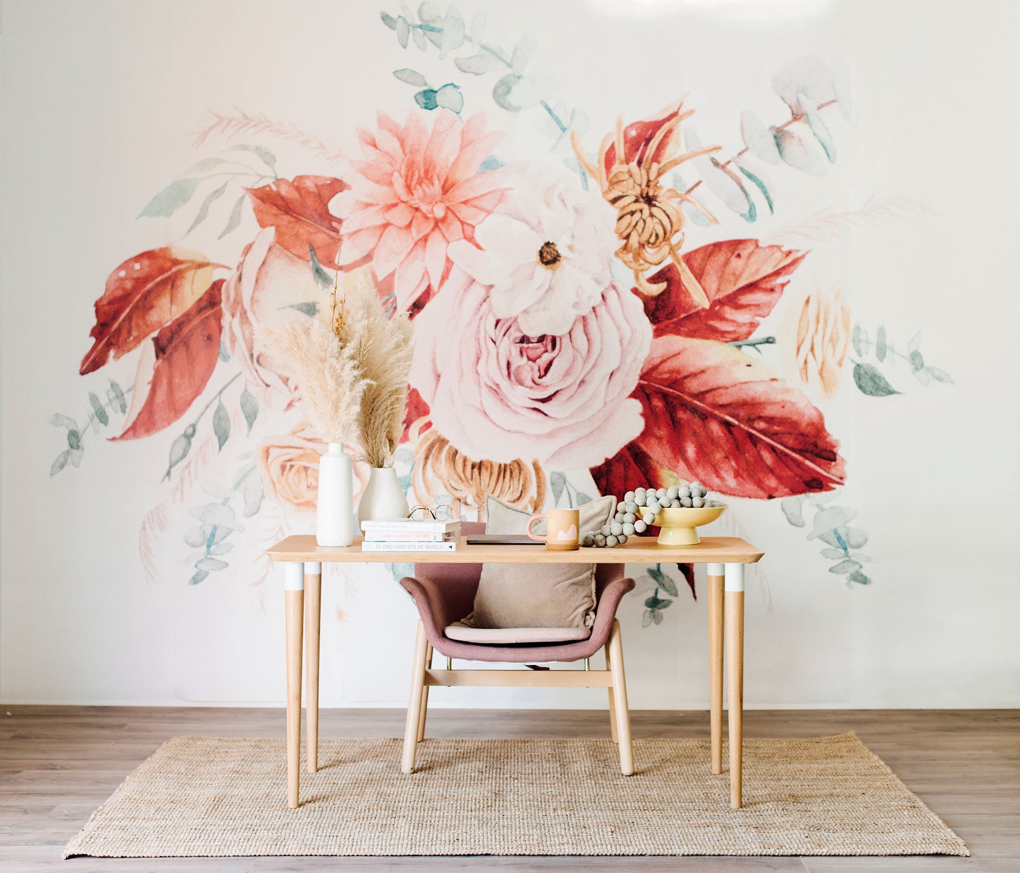 Rosey Flower Bouquet Wall Mural – Large Floral Wallpaper - Etsy