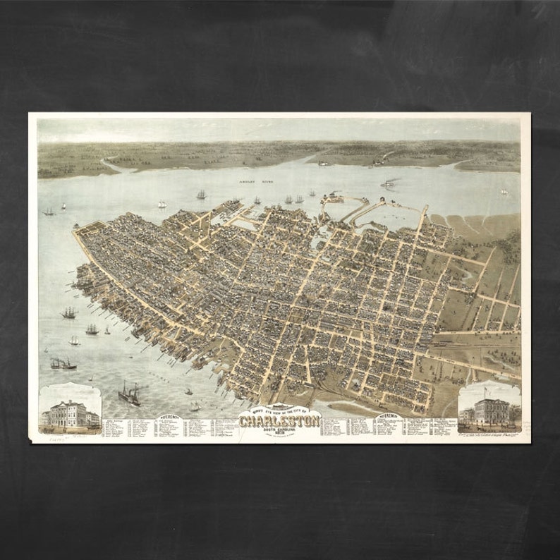 Map of Charleston Print - Vintage Map | Large Wall Art - Etsy