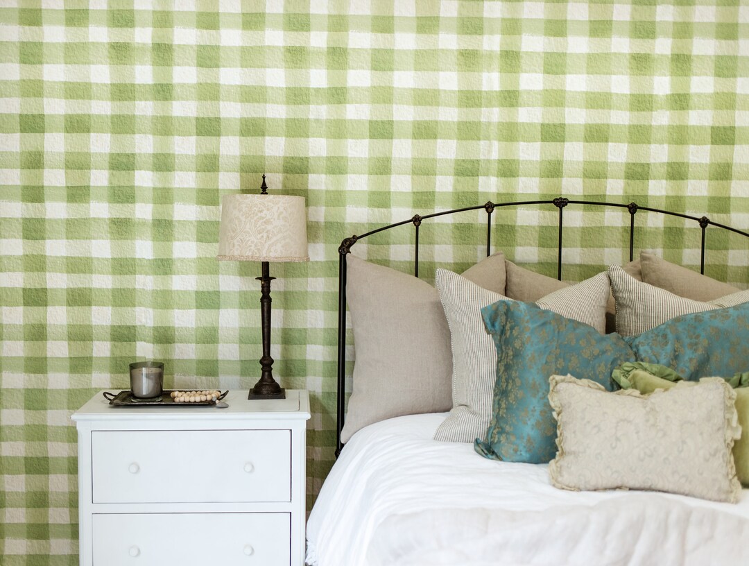 Gingham Wallpaper - Green Checkered Pattern - Etsy