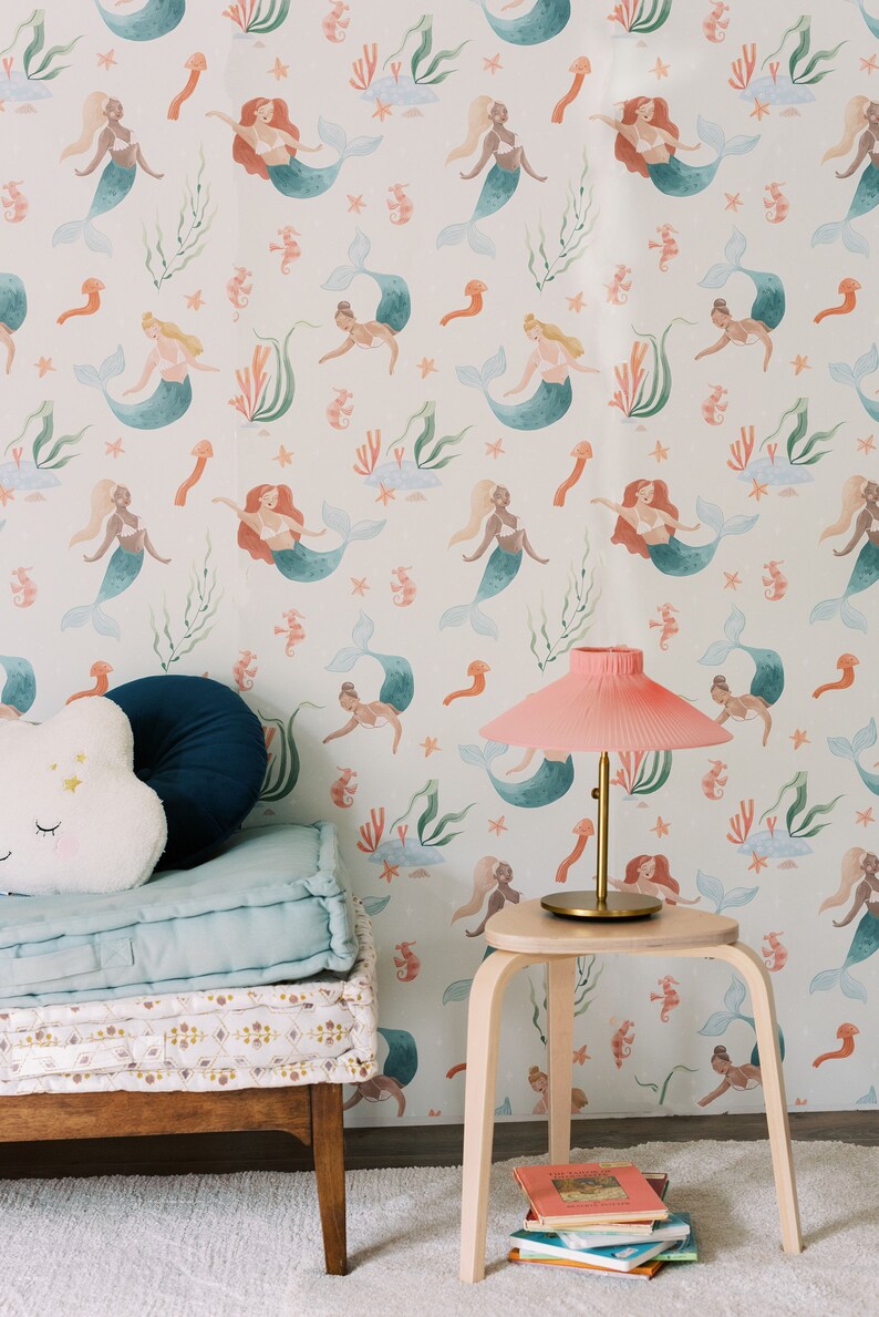 Mermaidia Wallpaper Mermaids Wallpaper Nursery Decor | Etsy