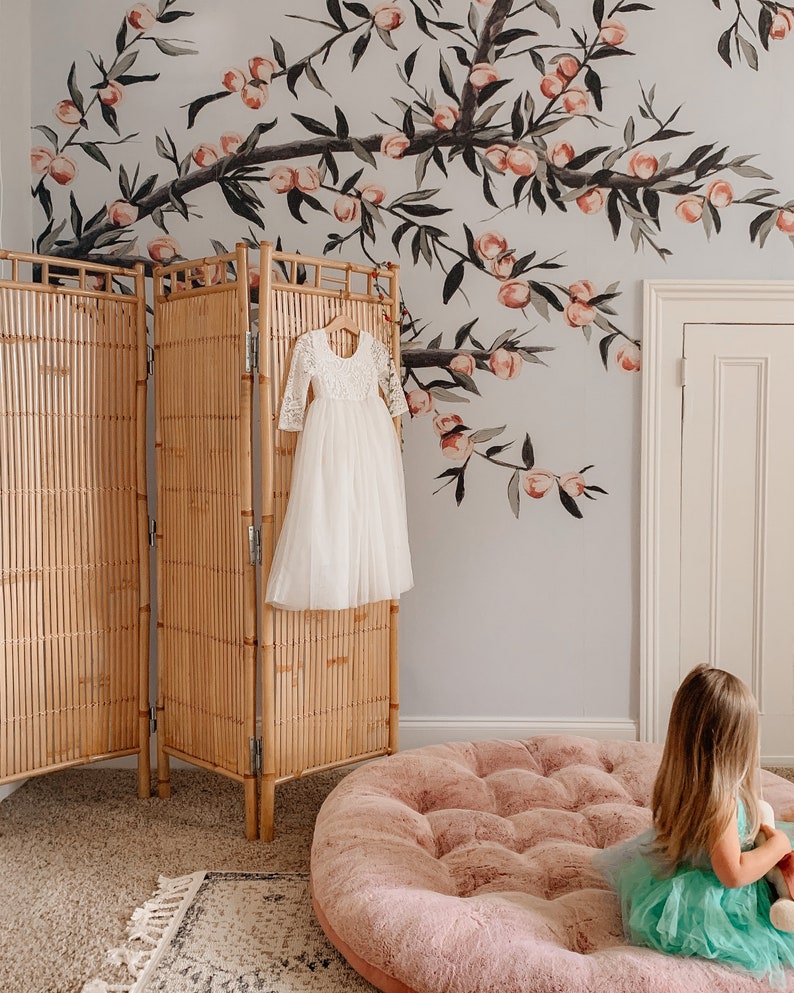 Just Peachy Wallpaper - Peach Tree Mural | Painted | Wall Decor | - Etsy
