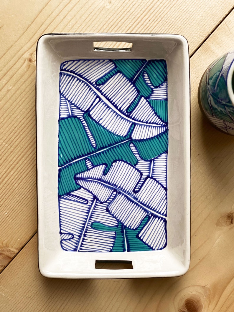Small Handled Tray Palm Tree Pattern - Etsy