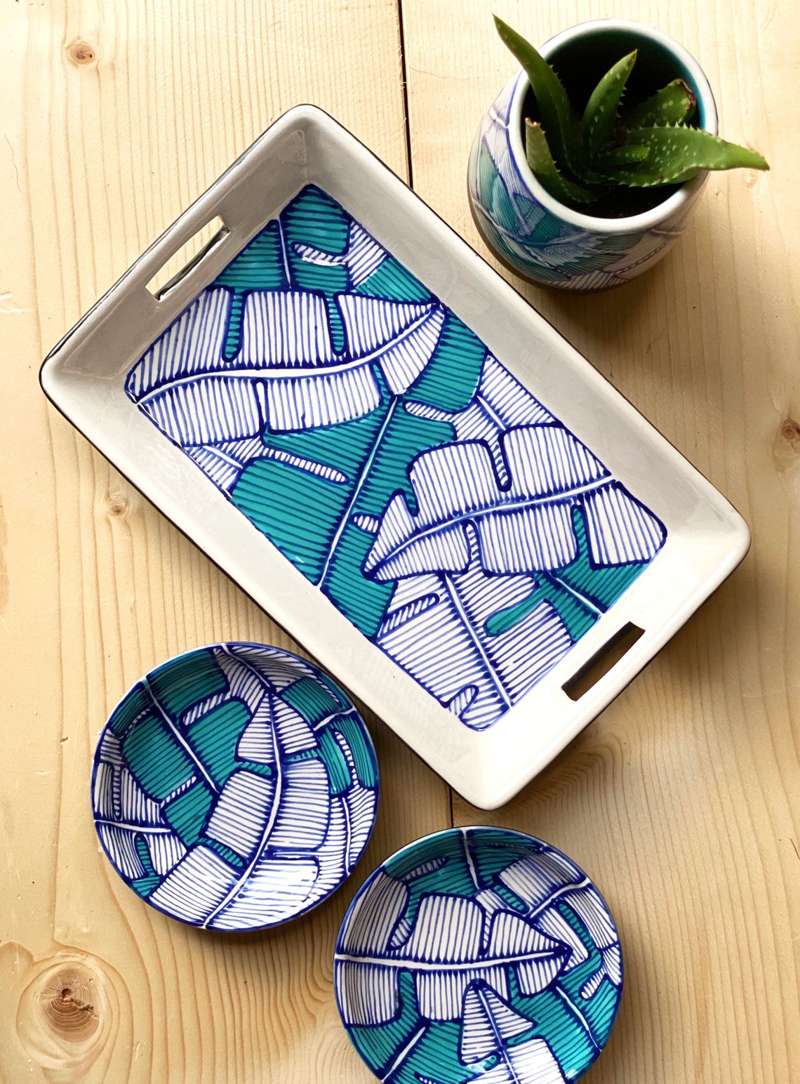 Small Handled Tray Palm Tree Pattern - Etsy