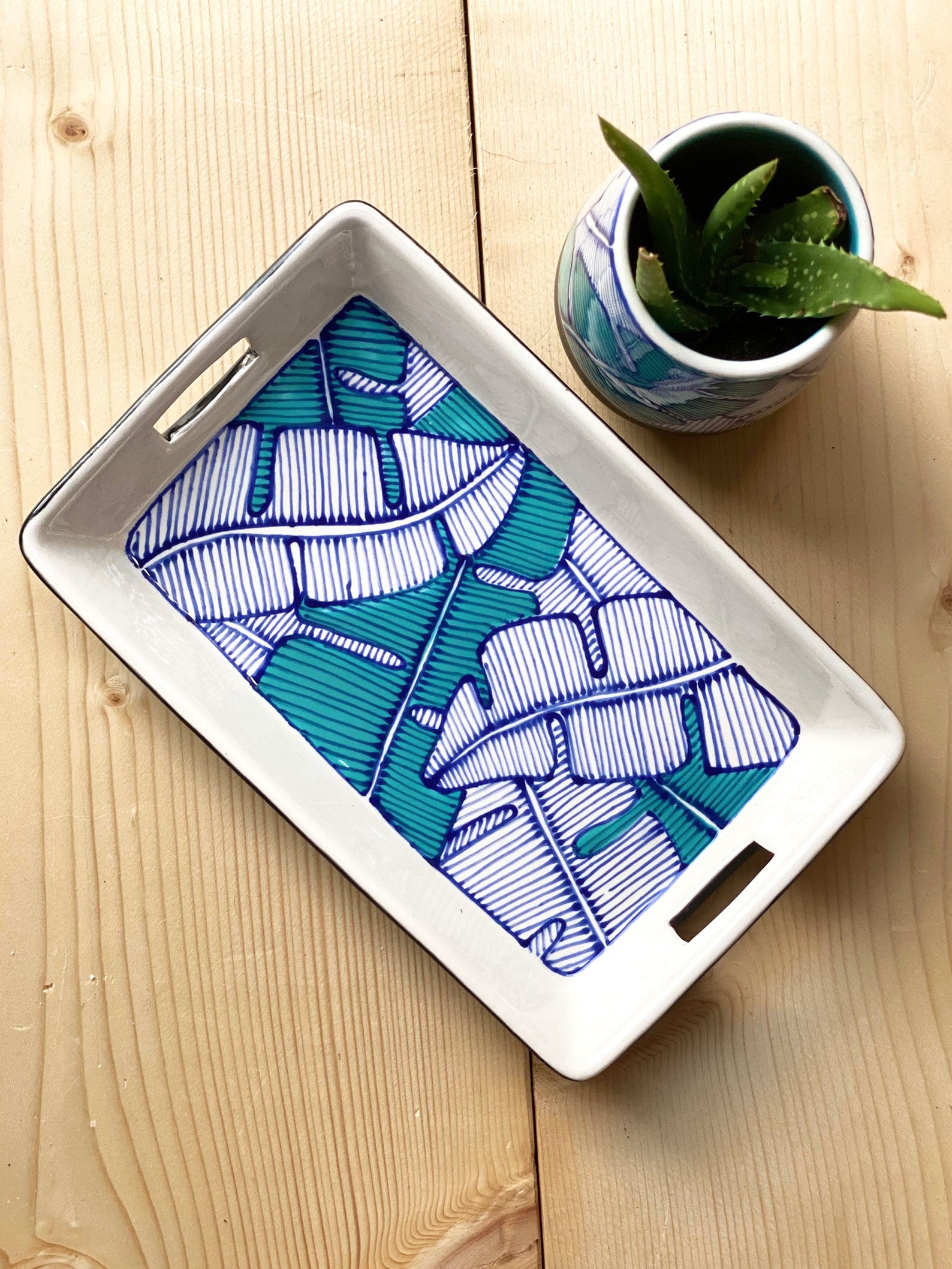 Small Handled Tray Palm Tree Pattern - Etsy