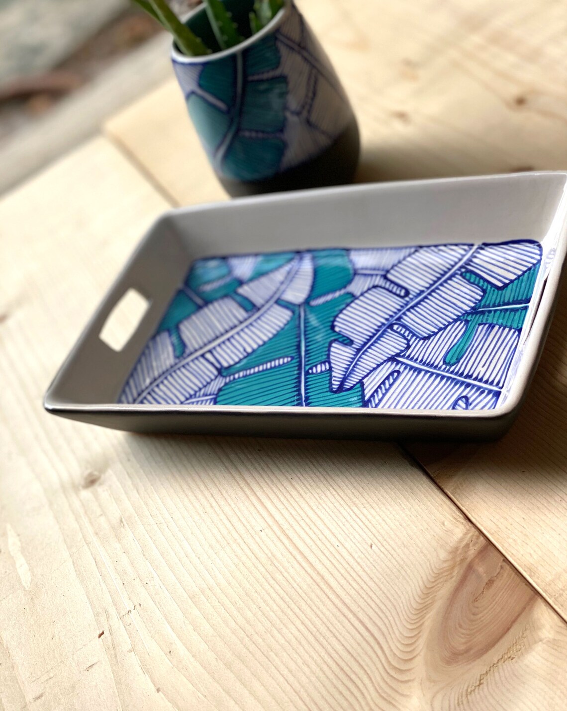 Small Handled Tray Palm Tree Pattern - Etsy