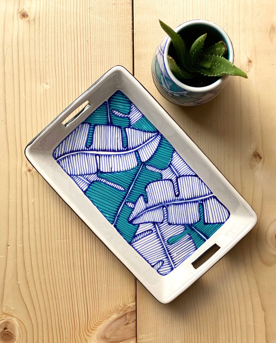 Small Handled Tray Palm Tree Pattern - Etsy