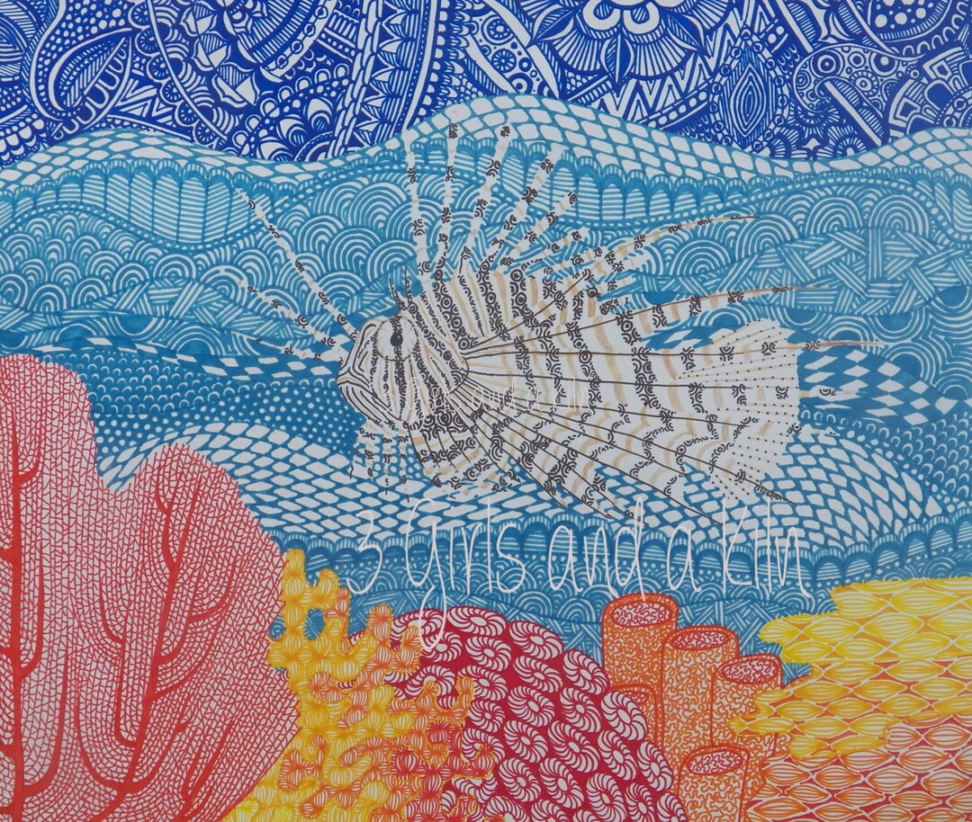 Cayman Lionfish Zentangle Drawing W/ Ink - Print - Etsy
