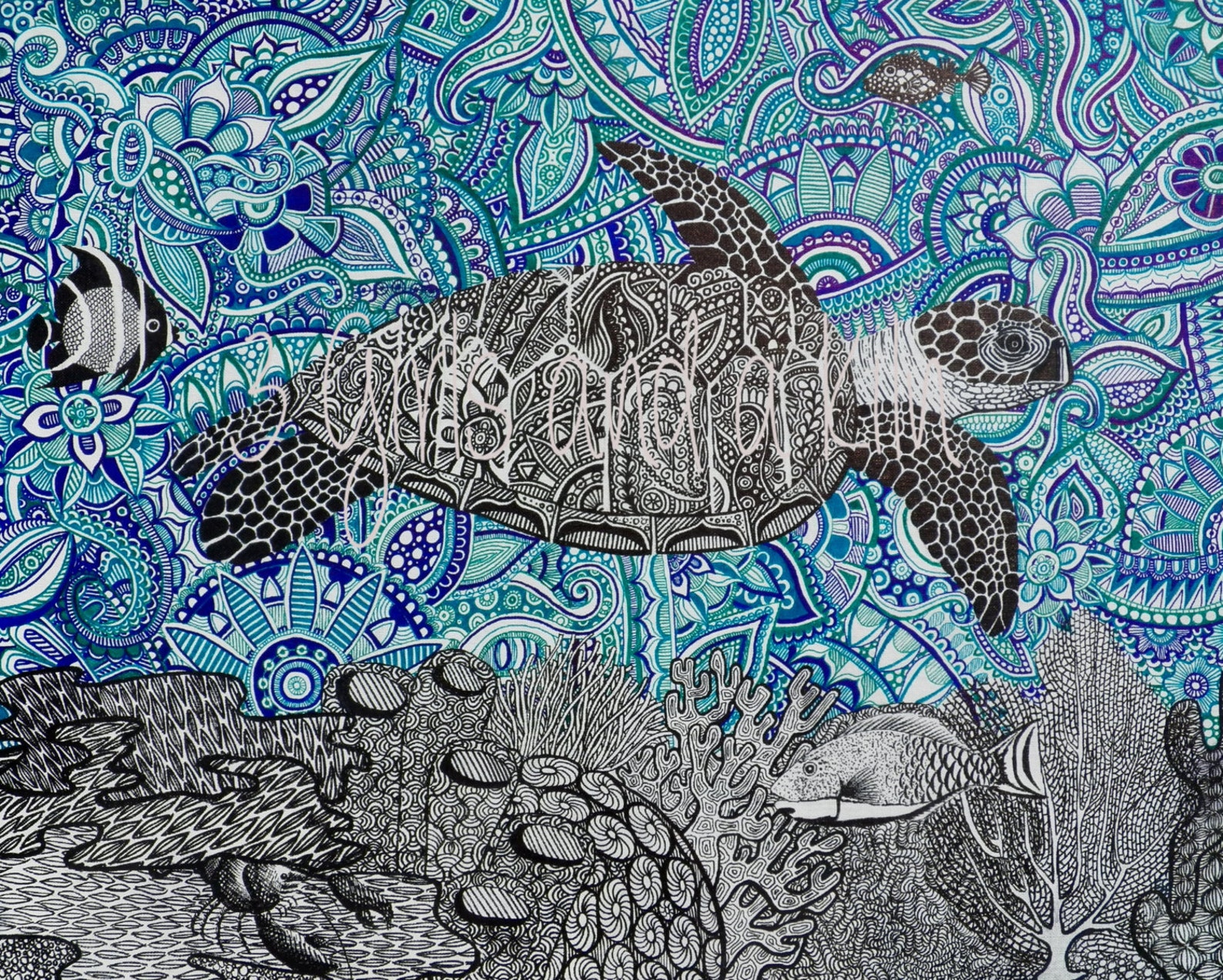 Cayman Sea Turtle Zentangle Drawing,11x14 Print - Etsy